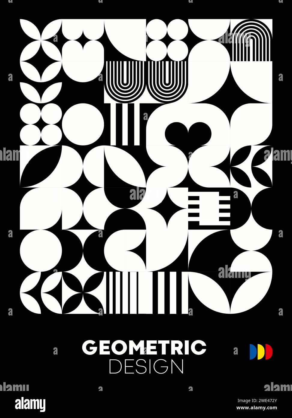 Modern monochrome abstract poster with geometric bauhaus pattern ...