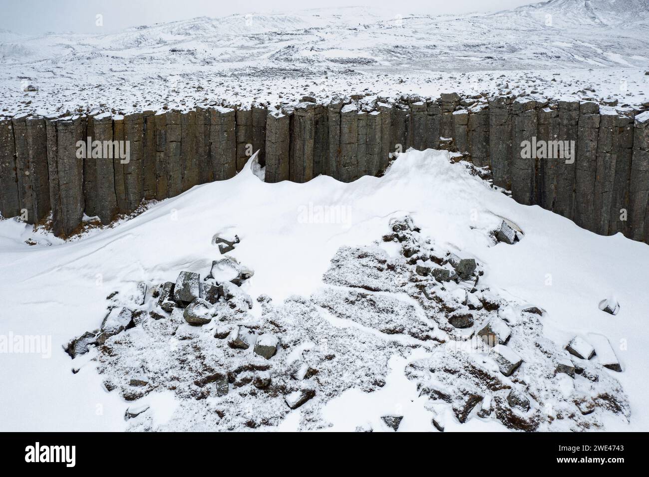 Gerðuberg / Gerduberg basalt columns in winter, cliff of dolerite in ...