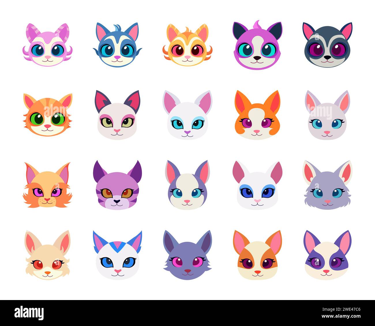 Set of Cute Cat Head Cartoon Vector Illustration. Cat face avatar ...