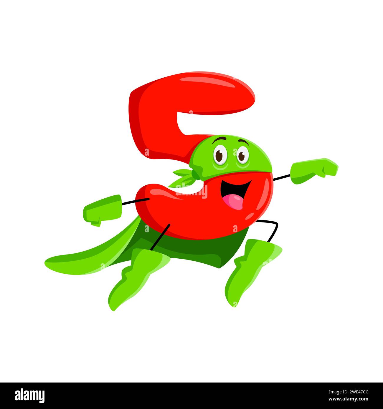 Cartoon math number five superhero character. Isolated vector playful ...