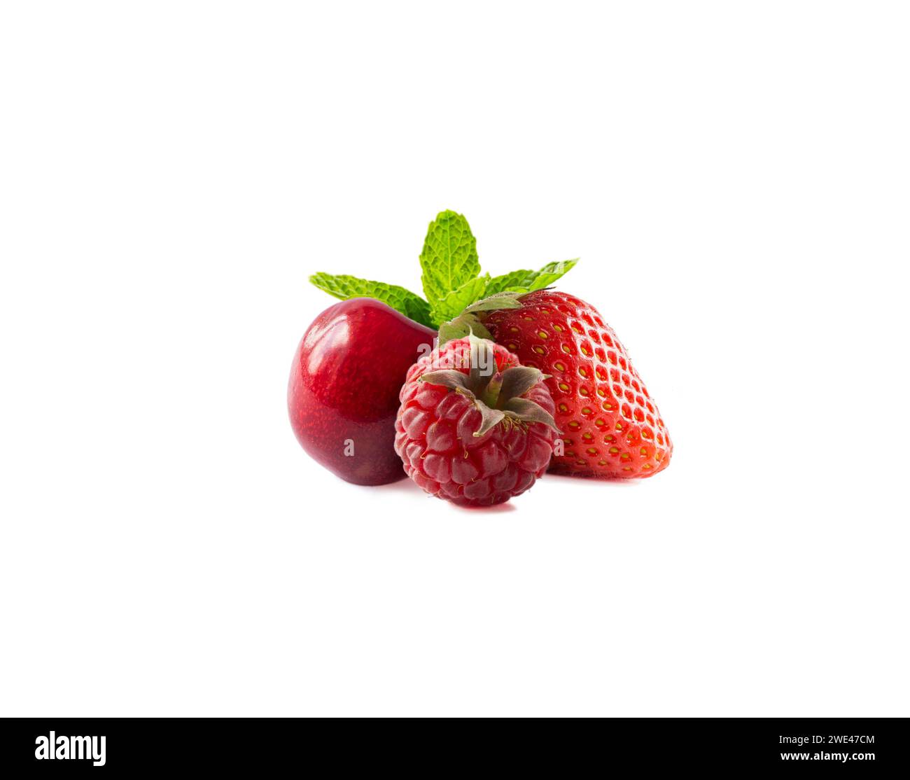 Raspberry, cherry, strawberry фтв mint leaf with clipping path. Berries ...