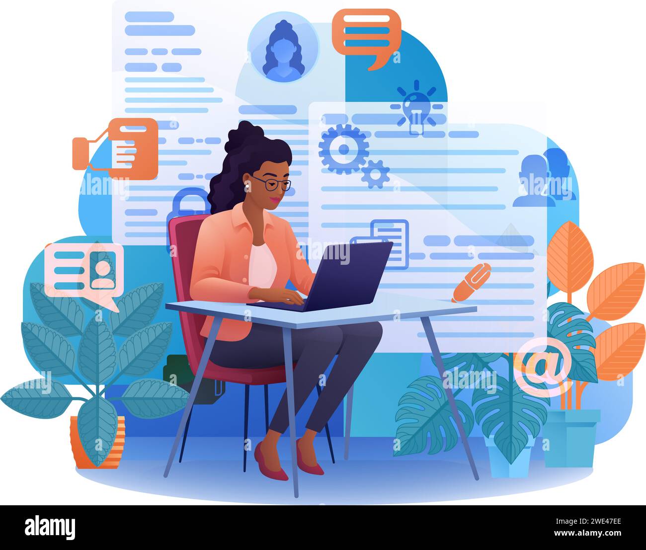 Woman Job Search Writing Resume Internet Cartoon Stock Vector Image ...