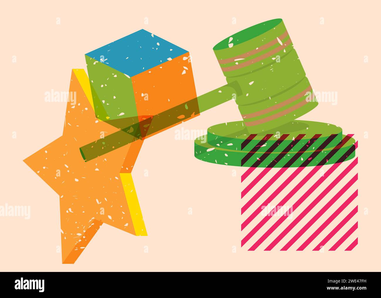 Risograph Gavel with geometric shapes. Objects in trendy riso graph ...