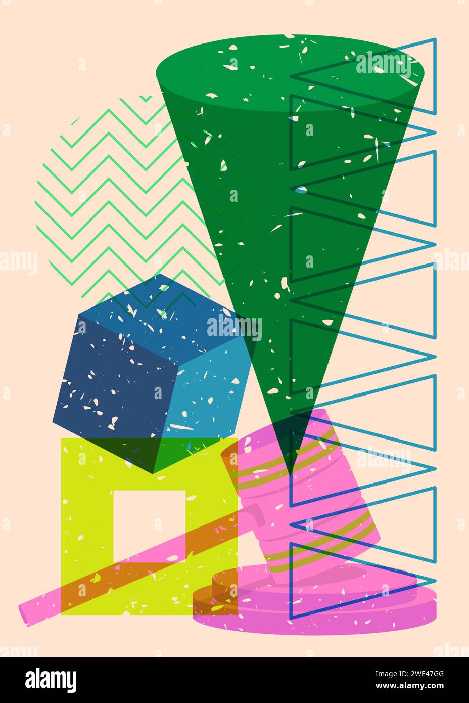 Risograph Gavel with geometric shapes. Objects in trendy riso graph ...