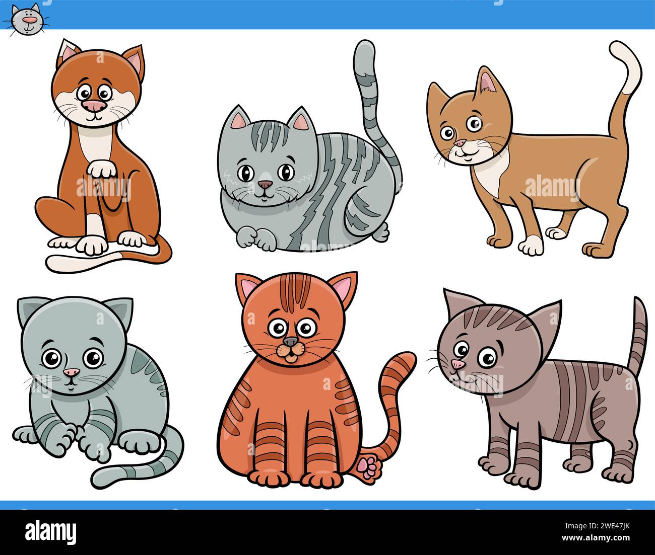 Cartoon illustration of cats and kittens comic animal characters set ...
