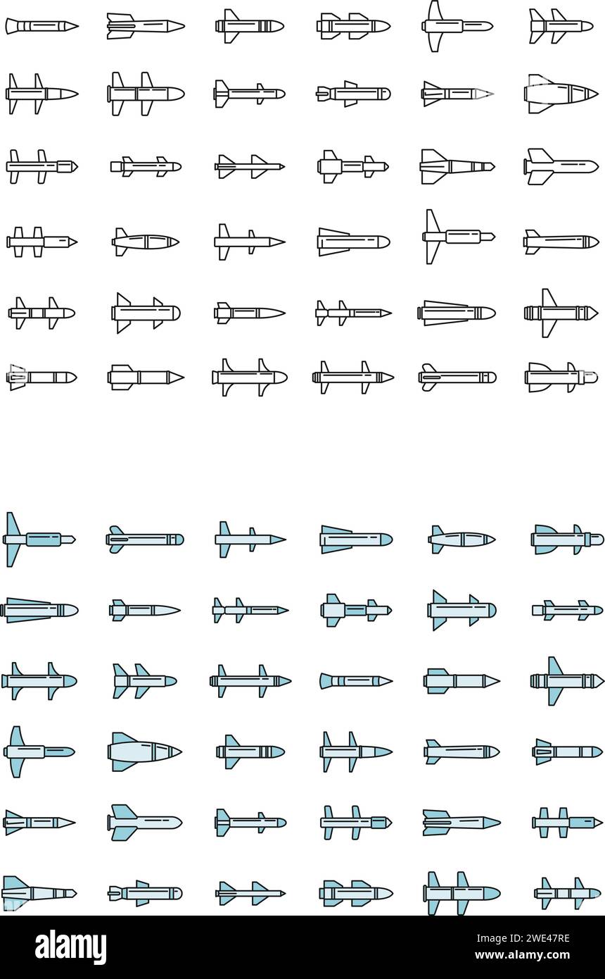 Air missile attack icons set. Outline set of air missile attack vector ...