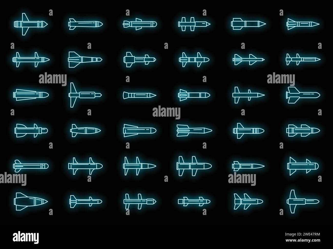 Air missile attack icons set. Outline set of air missile attack vector ...
