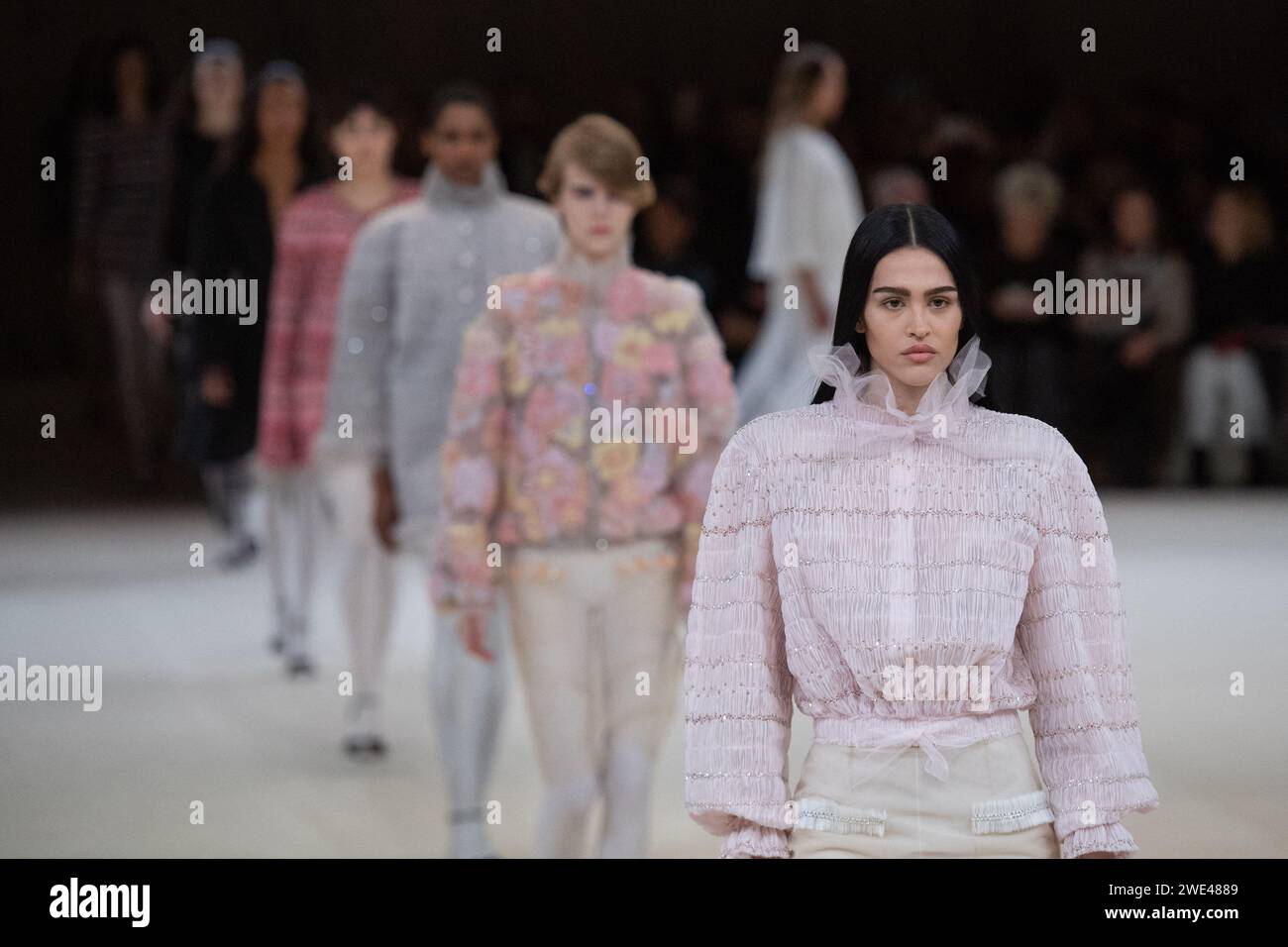 Paris, France. 23rd Jan, 2024. Models walk the runway during the Chanel ...