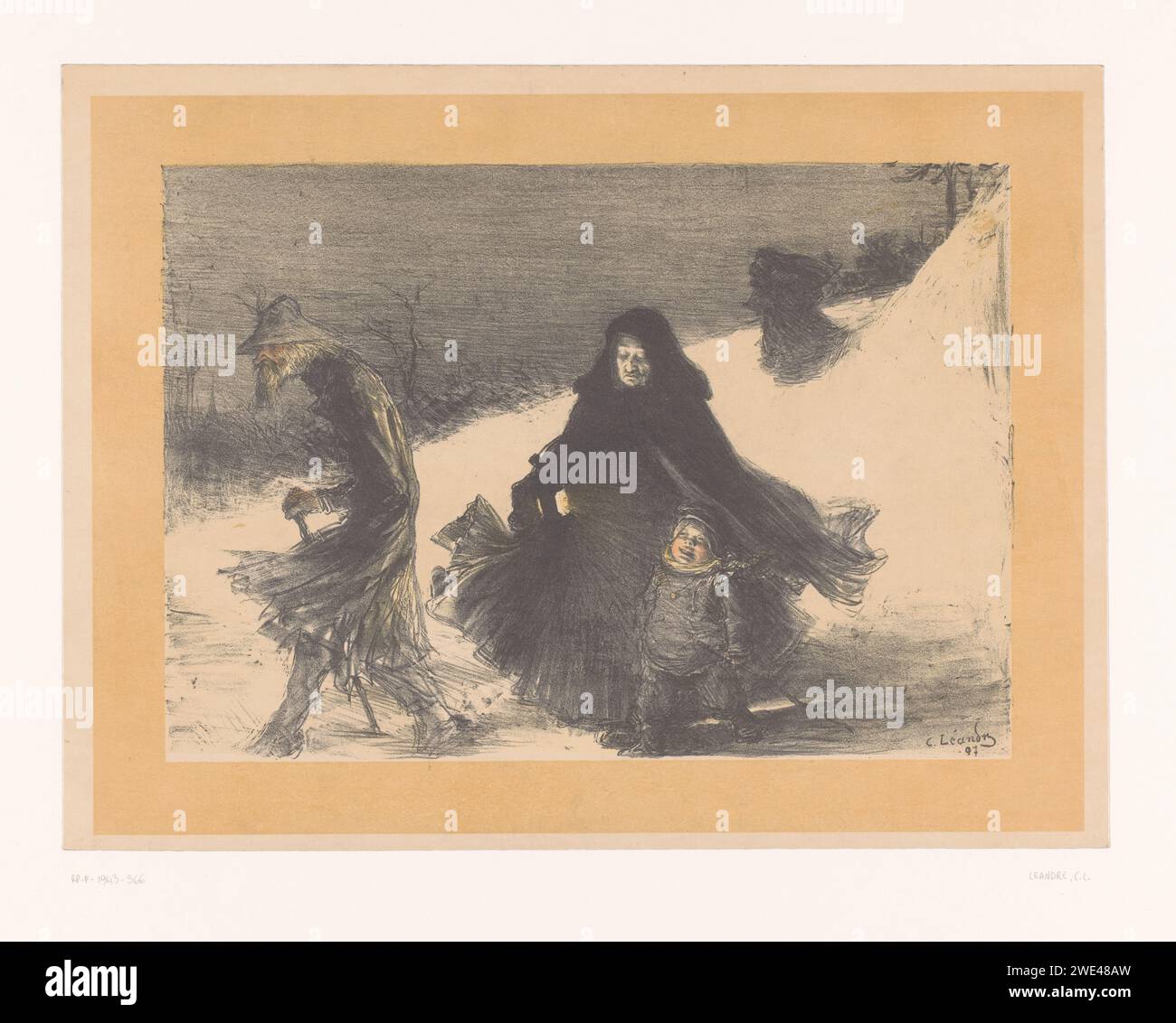 Party goers in the snow on Christmas Eve, Charles Lucien Léandre, 1897 ...