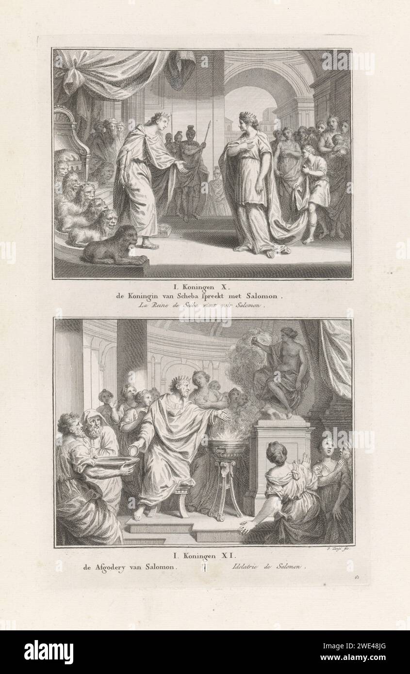 Visit of the Queen of Seba / Solomos idolatry, Pieter Tanjé, 1791 print ...