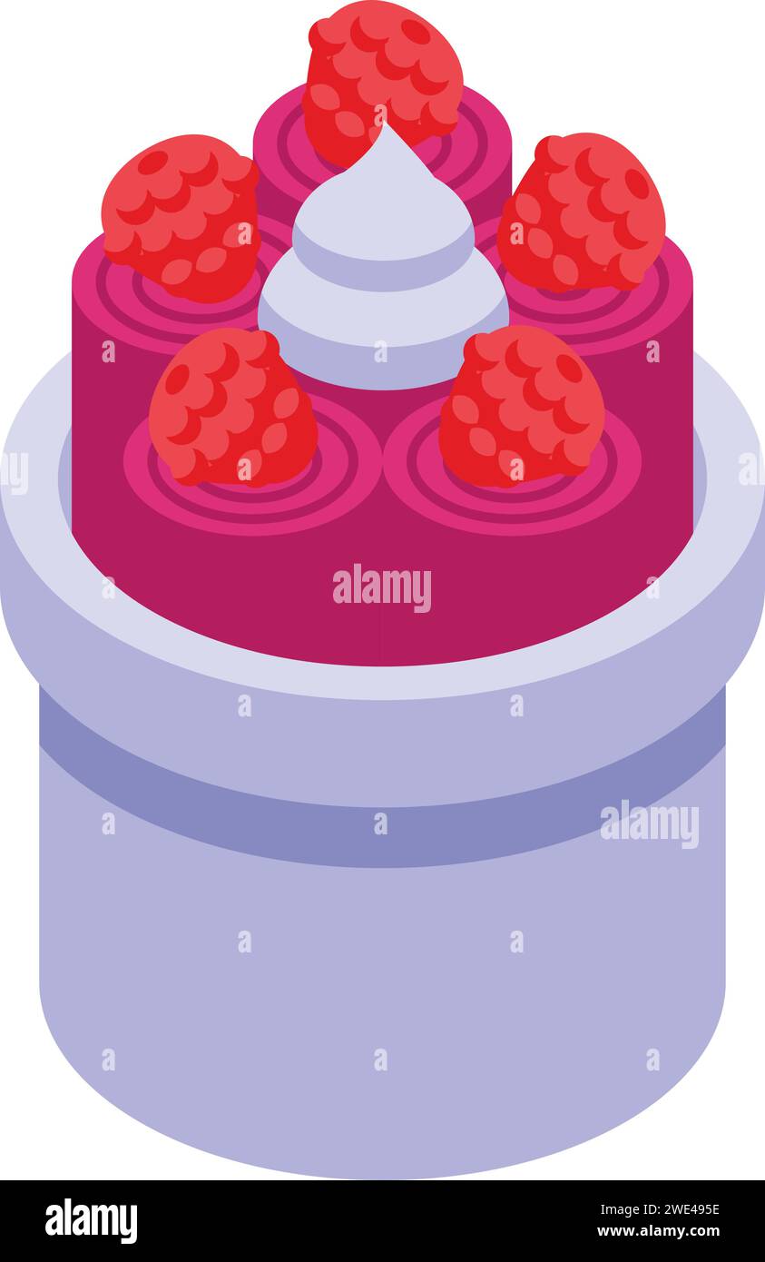 Pink berry ice cream pot icon isometric vector. Decoration party ...