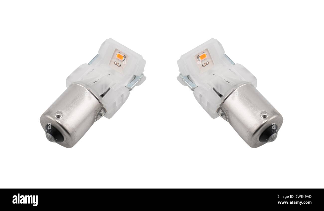 LED car lamp isolated white background. Led car lights on a white ...