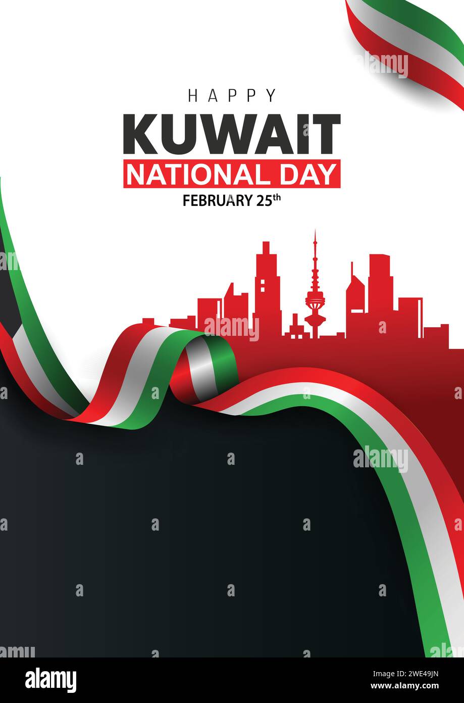 25th February happy national day Kuwait with waving flag. abstract ...