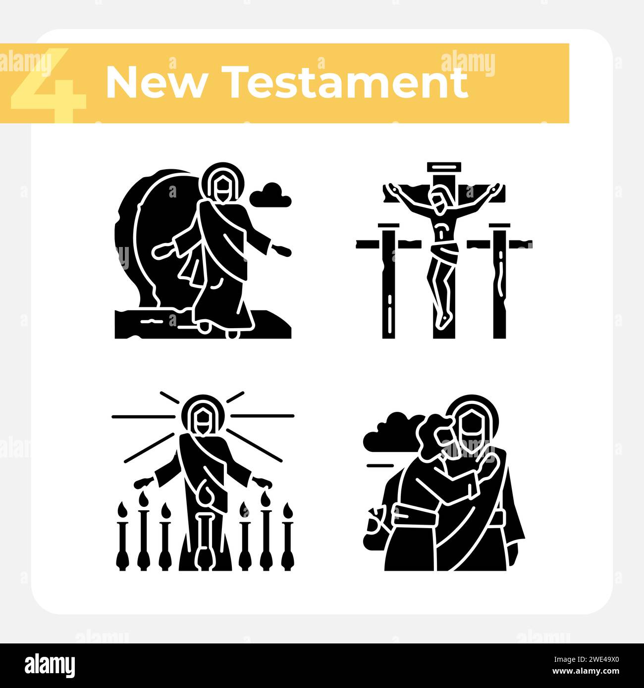 Life of Jesus Christ black glyph icons set on white space Stock Vector ...