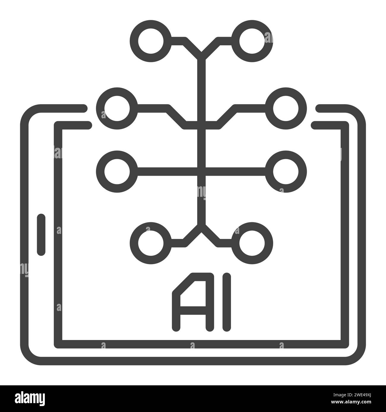 AI Brain on Tablet Screen vector Artificial Intelligence concept thin line icon or symbol Stock ...