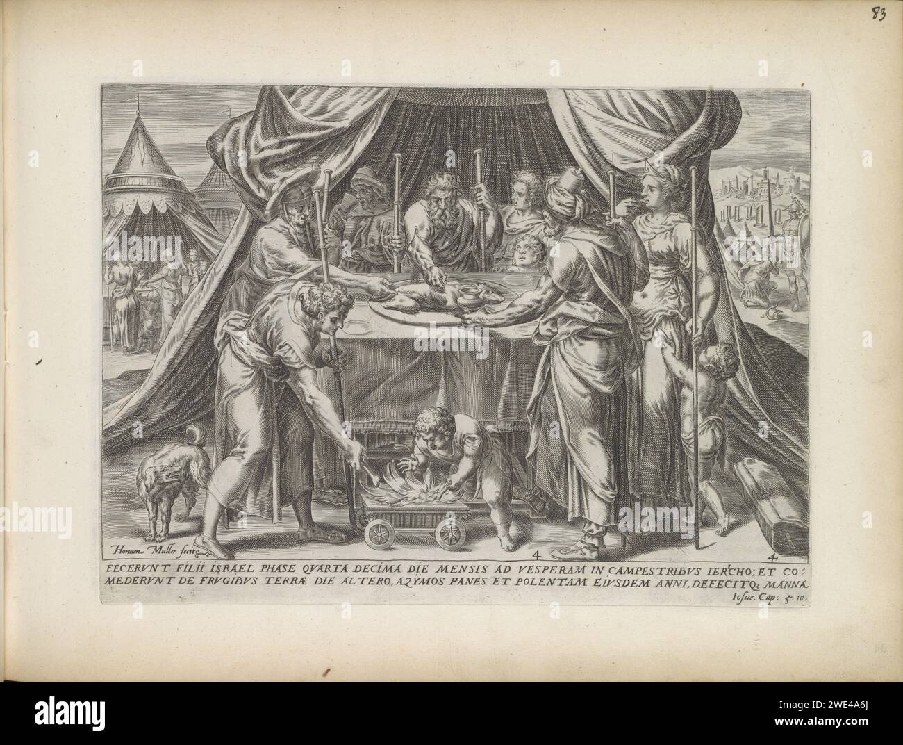 Celebration of Pesach in the Promised Land, 1643 print In the camp, the ...