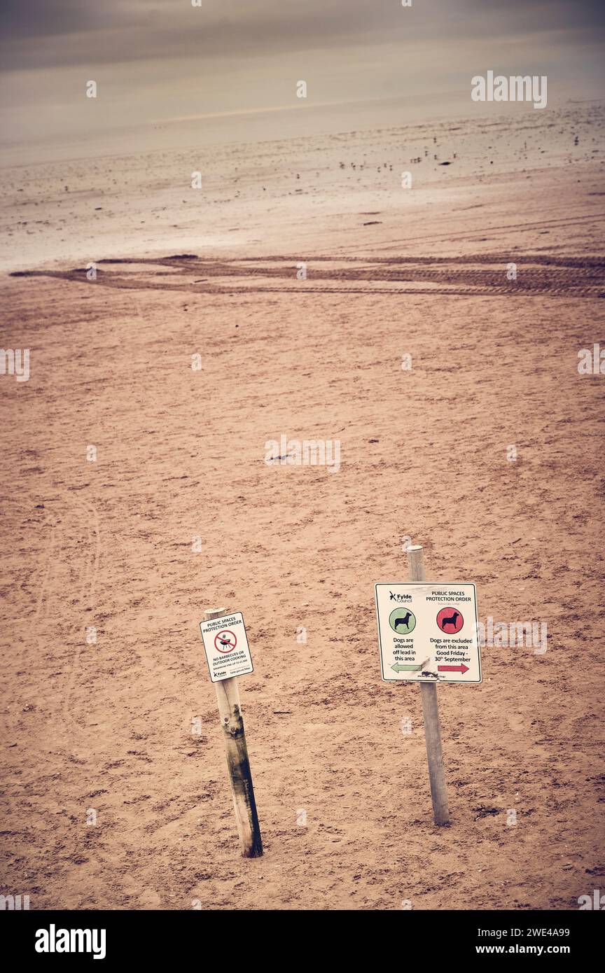 Public spaces protection order signs on St Annes beach Stock Photo - Alamy