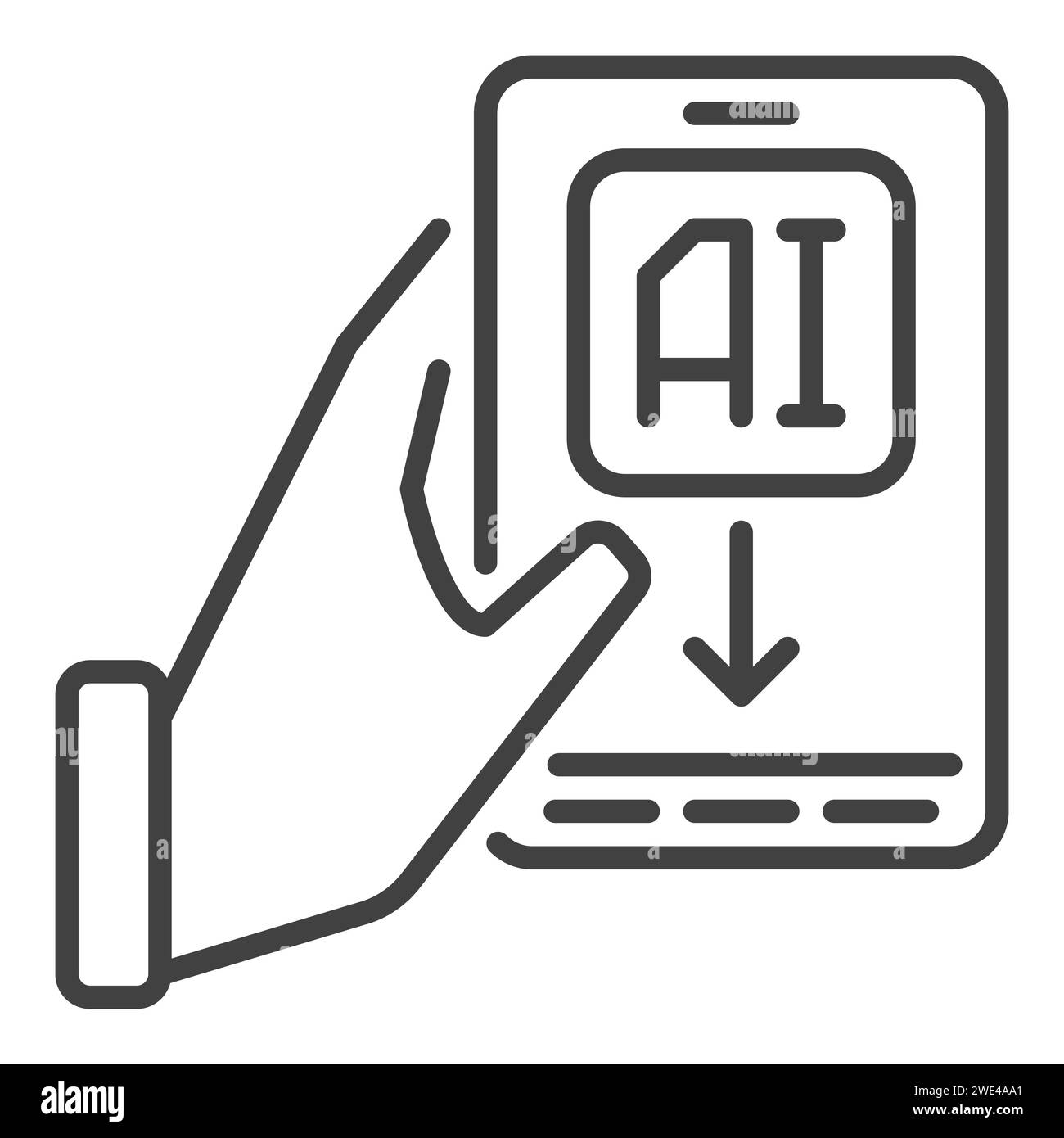 Hand and Phone with AI vector Artificial Intelligence concept thin line icon or symbol Stock ...