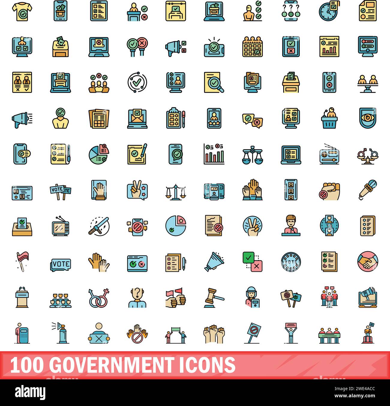 100 government icons set. Color line set of government vector icons ...
