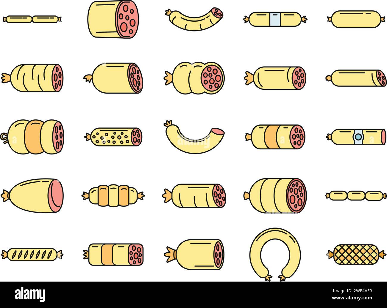 Sausage fresh icons set. Outline set of sausage fresh vector icons thin ...