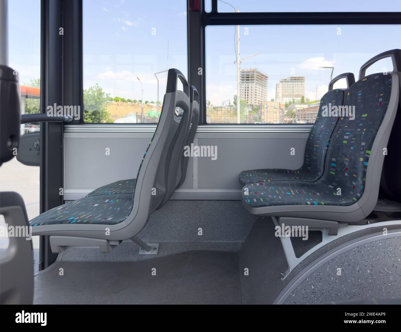 The bus inside. Interior of a modern city bus Stock Photo - Alamy