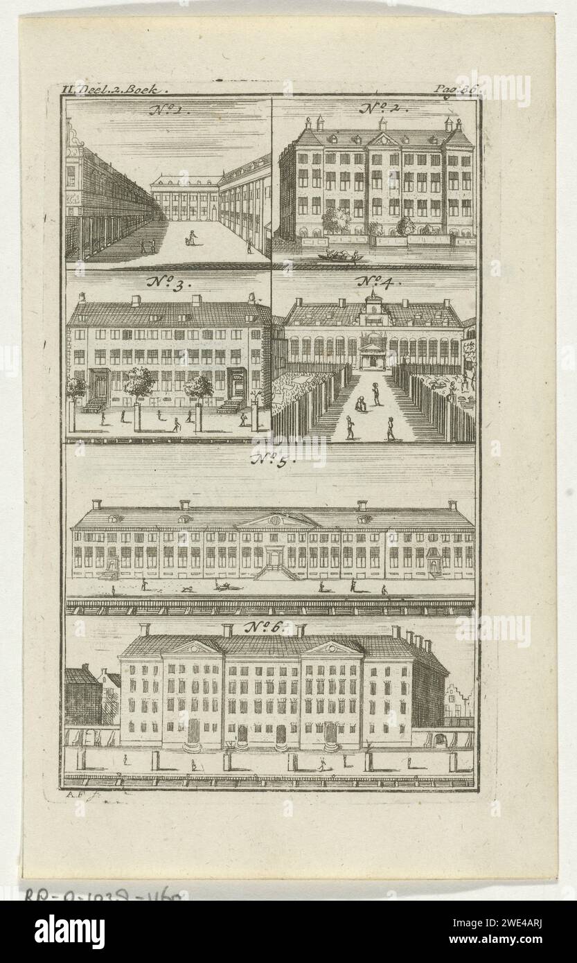 Six different buildings in Amsterdam, Anna Folkema, 1723 print Six ...