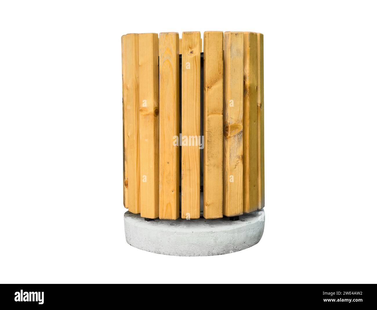 New trash can of wood isolated on white background. Street trash can ...