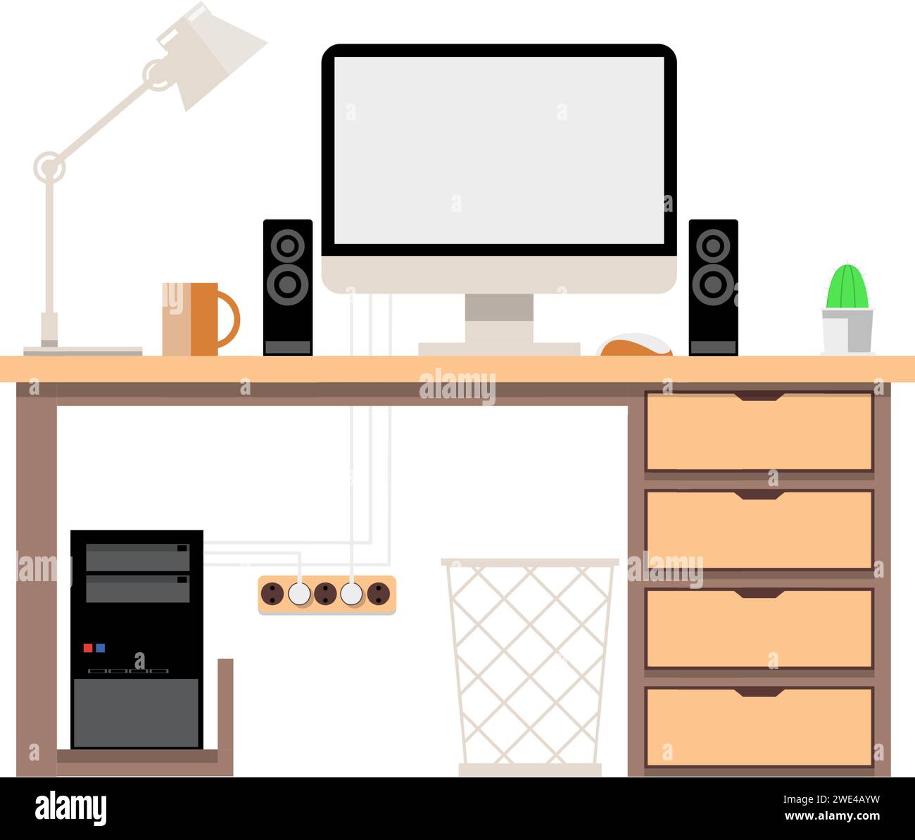 Office workspace icon computer desk flat vector Stock Vector Image ...