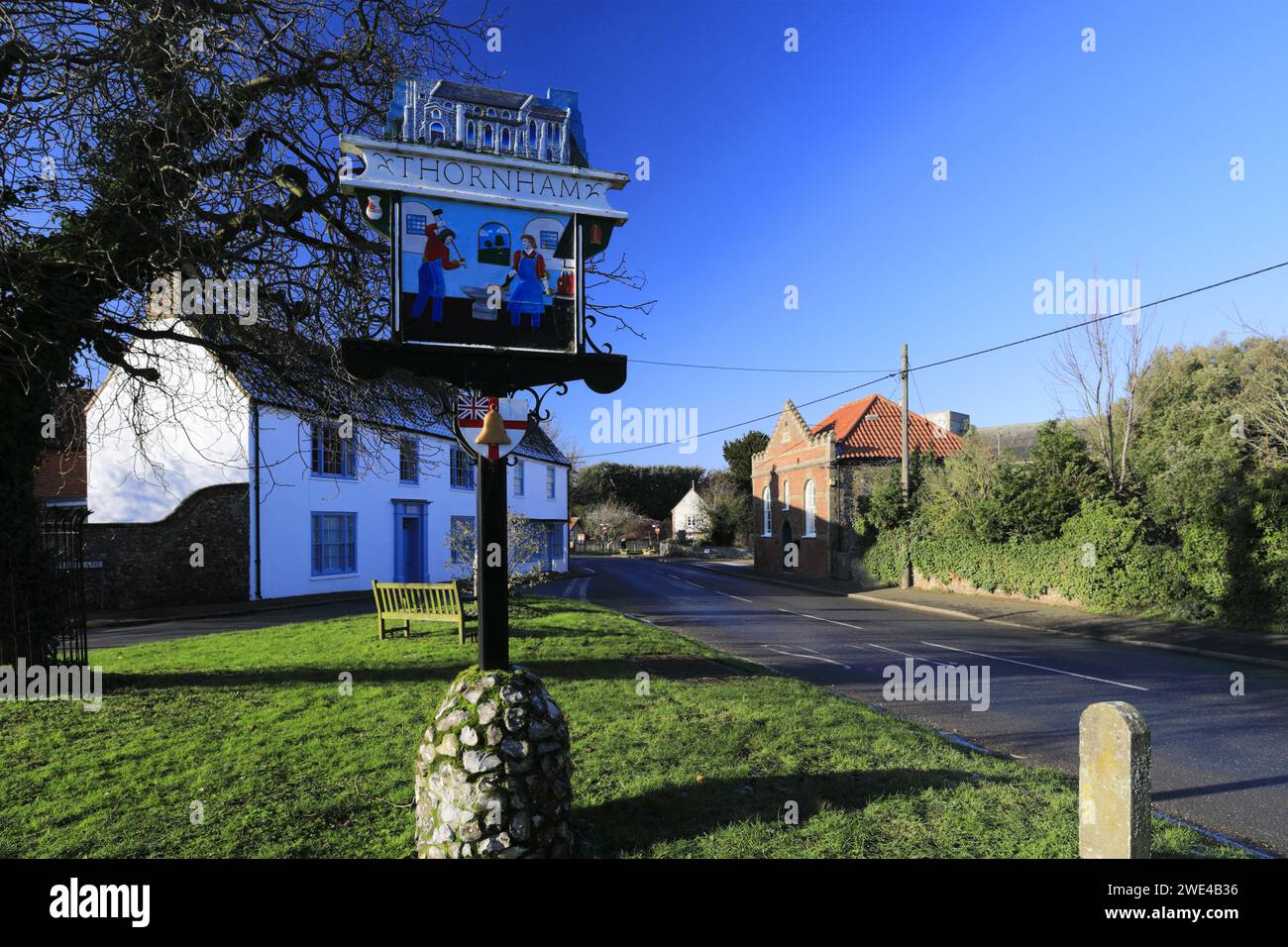 The sign Thornham village; North Norfolk; England; UK Stock Photo - Alamy