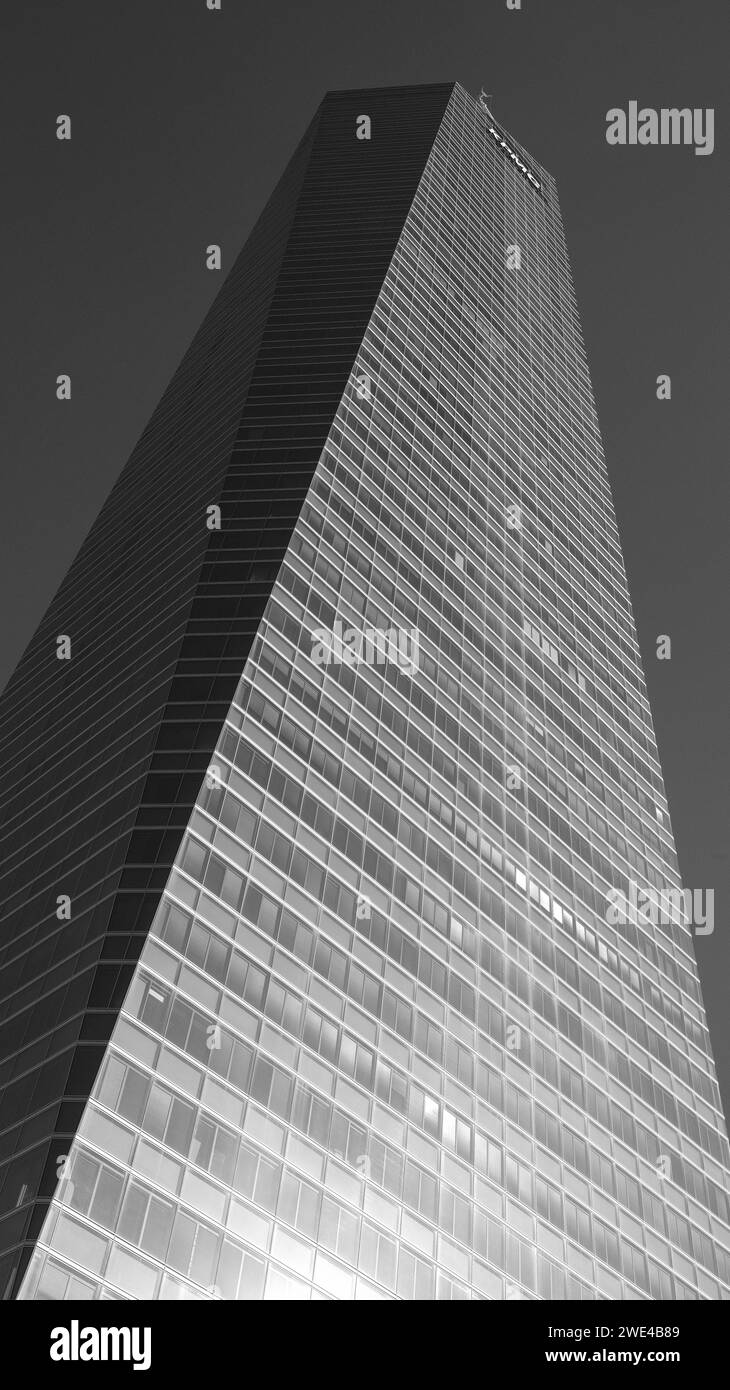 view of the Crystal Tower on Paseo de la Castellana in Madrid, in the ...