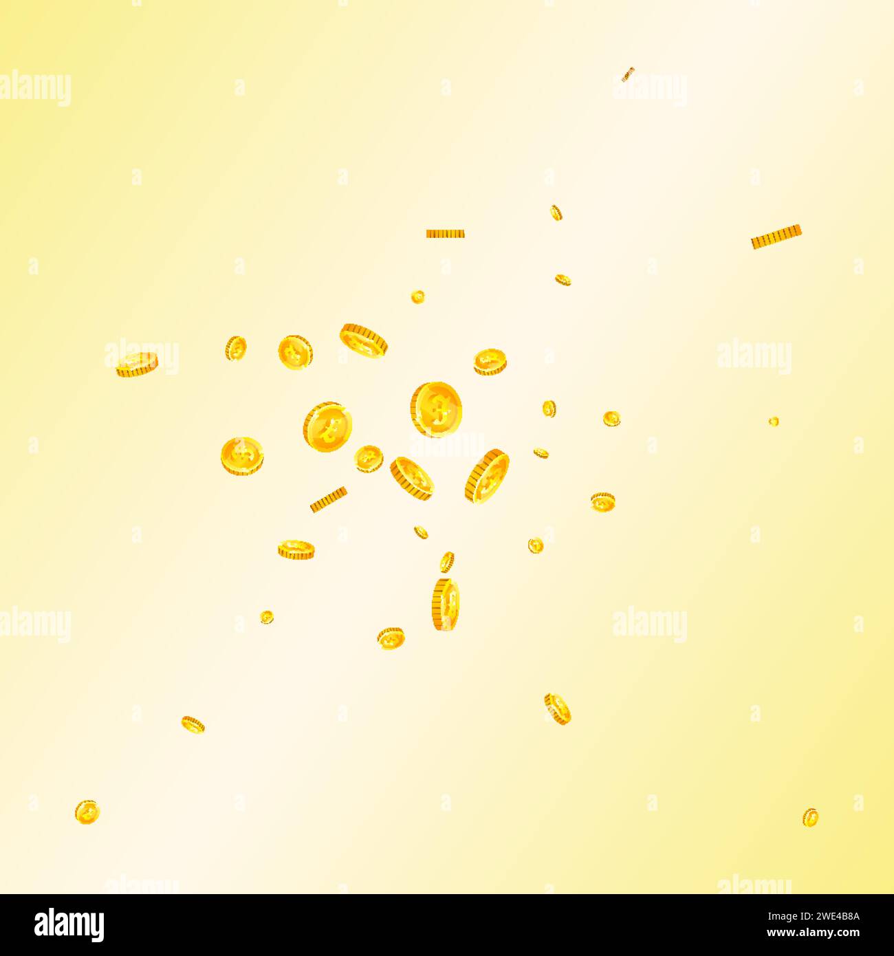 British pound coins falling. Scattered gold GBP coins. United Kingdom ...