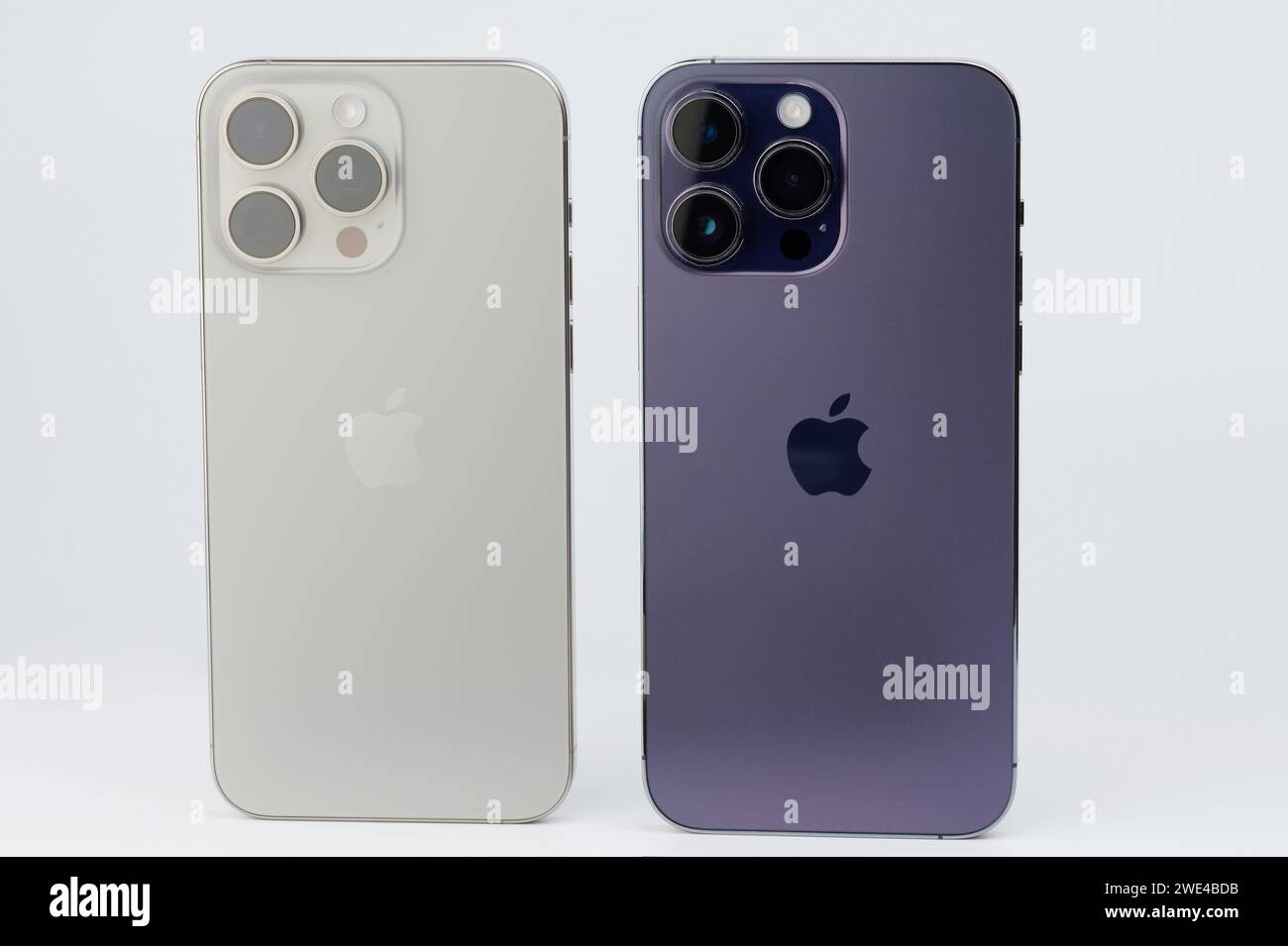 New York, USA - January 20, 2024: Iphone 15 pro max vs 14 rear view ...