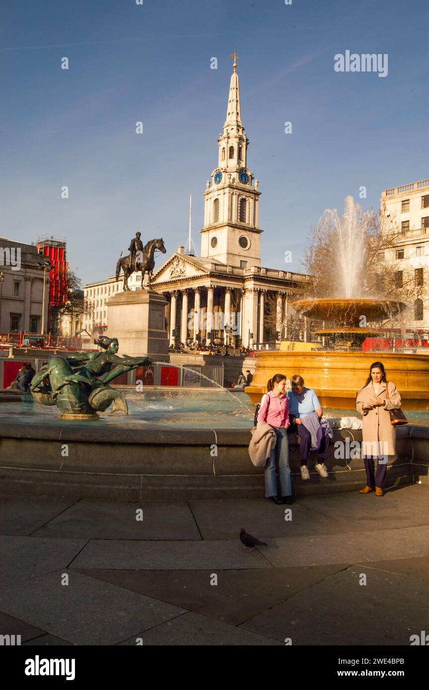 The fountains in Trafalgar Square designed by Sir Edwin Lutyens, London ...