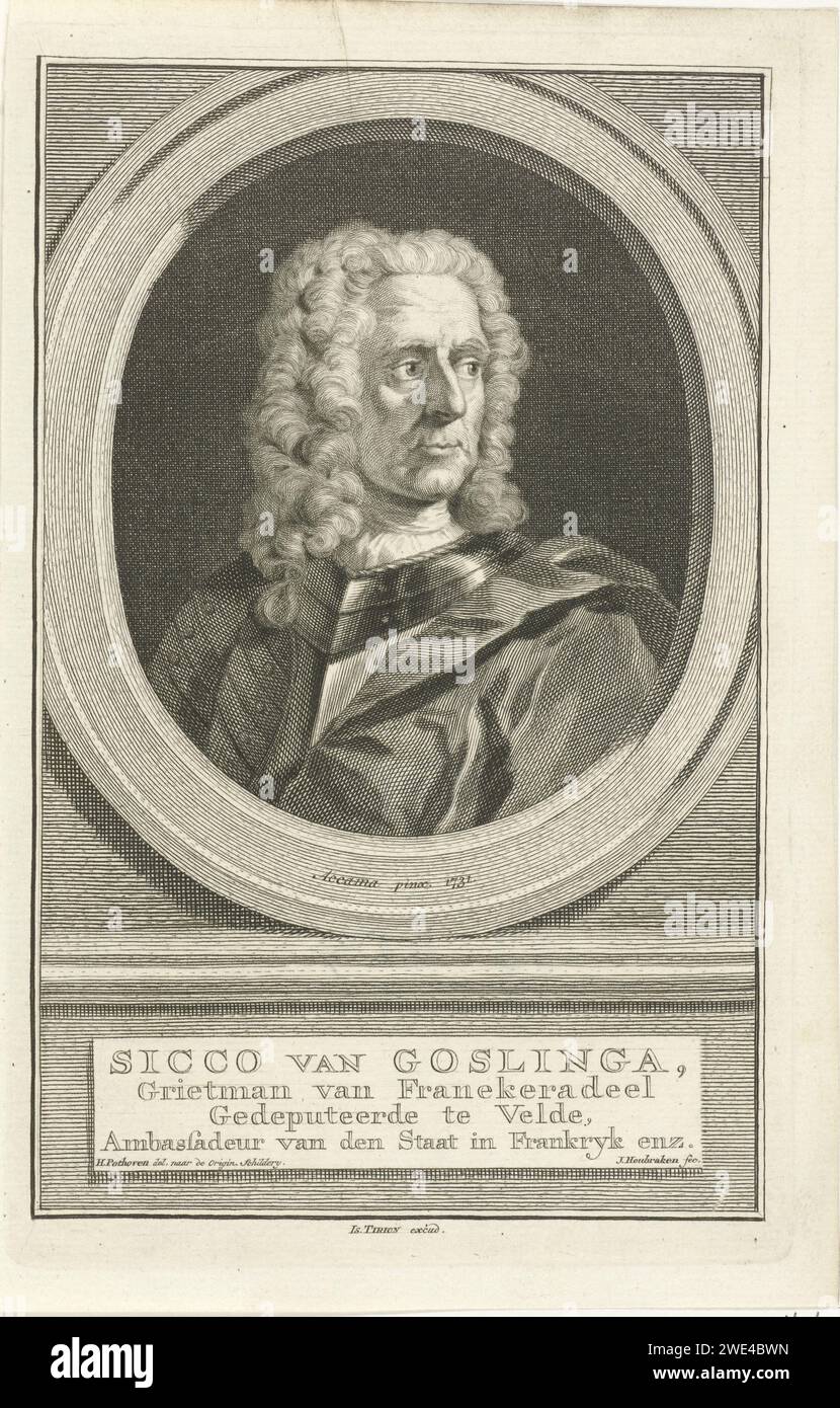 Portrait of Sicco van Goslinga, Jacob Houbraken, After Bernardus Accama ...