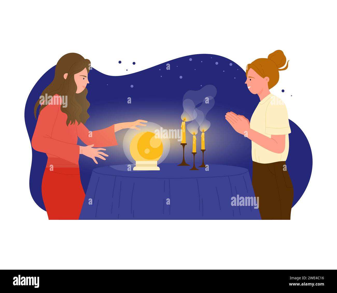 Fortune teller with magic ball. Destiny prediction, occult forecasting ...