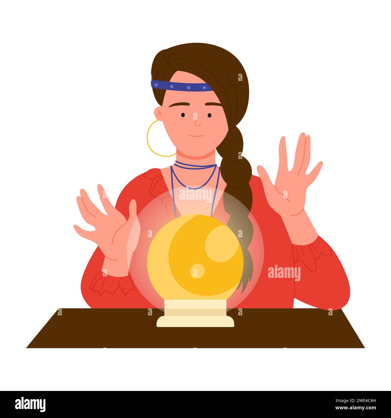 Fortune teller with crystal ball. Destiny prediction ritual, fate magic forecasting cartoon ...