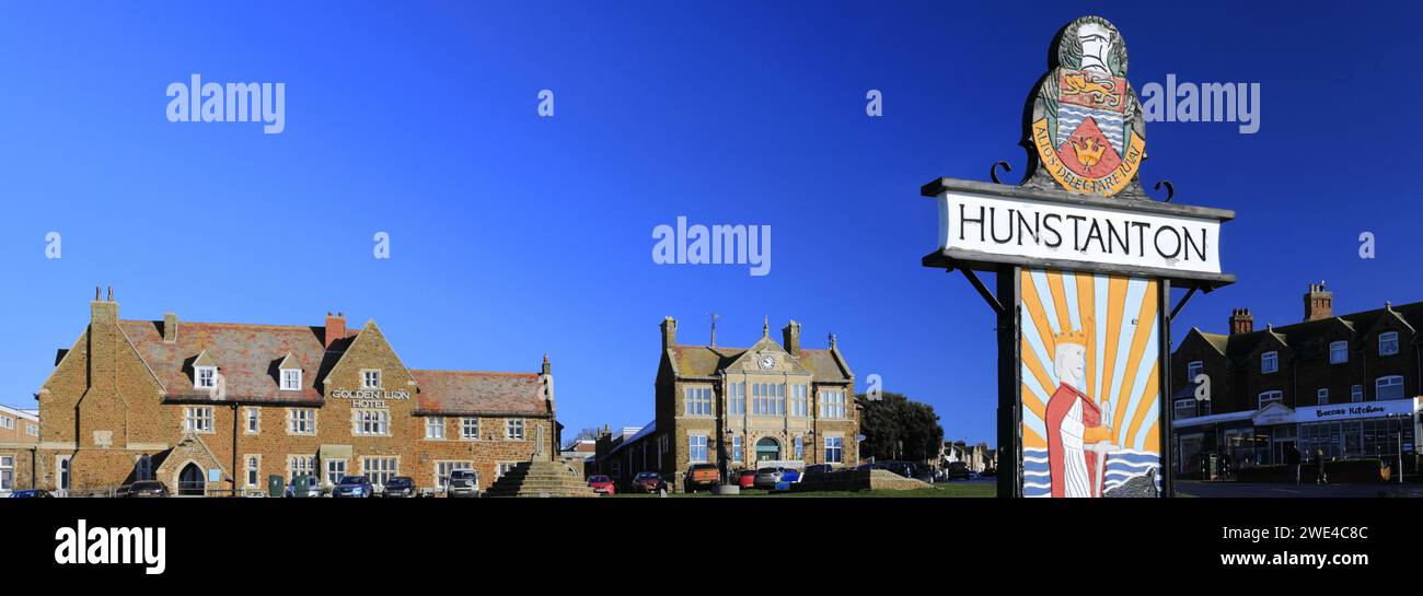 The Hunstanton town sign, North Norfolk, England, UK Stock Photo - Alamy
