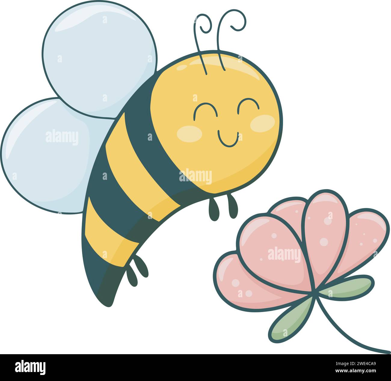 Cute bee over flower, spring time concept Stock Vector Image & Art - Alamy