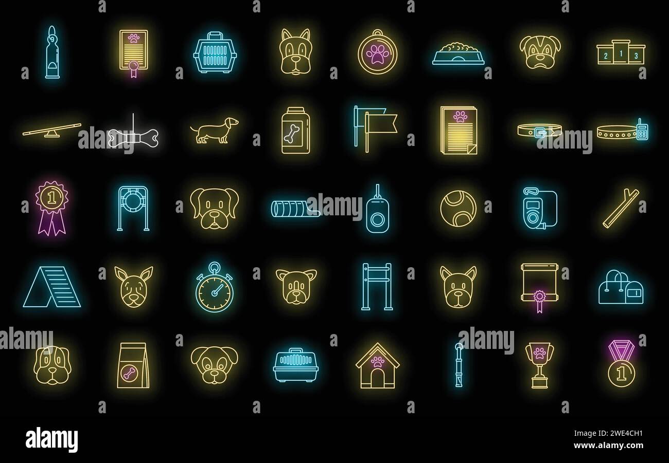 Dog handler trainer icons set. Outline set of dog handler trainer ...