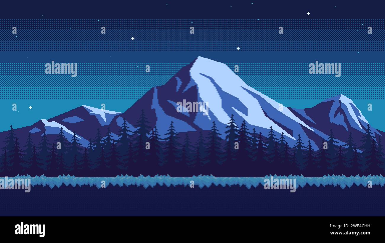 Pixel art snowy mountain Stock Vector Images - Alamy