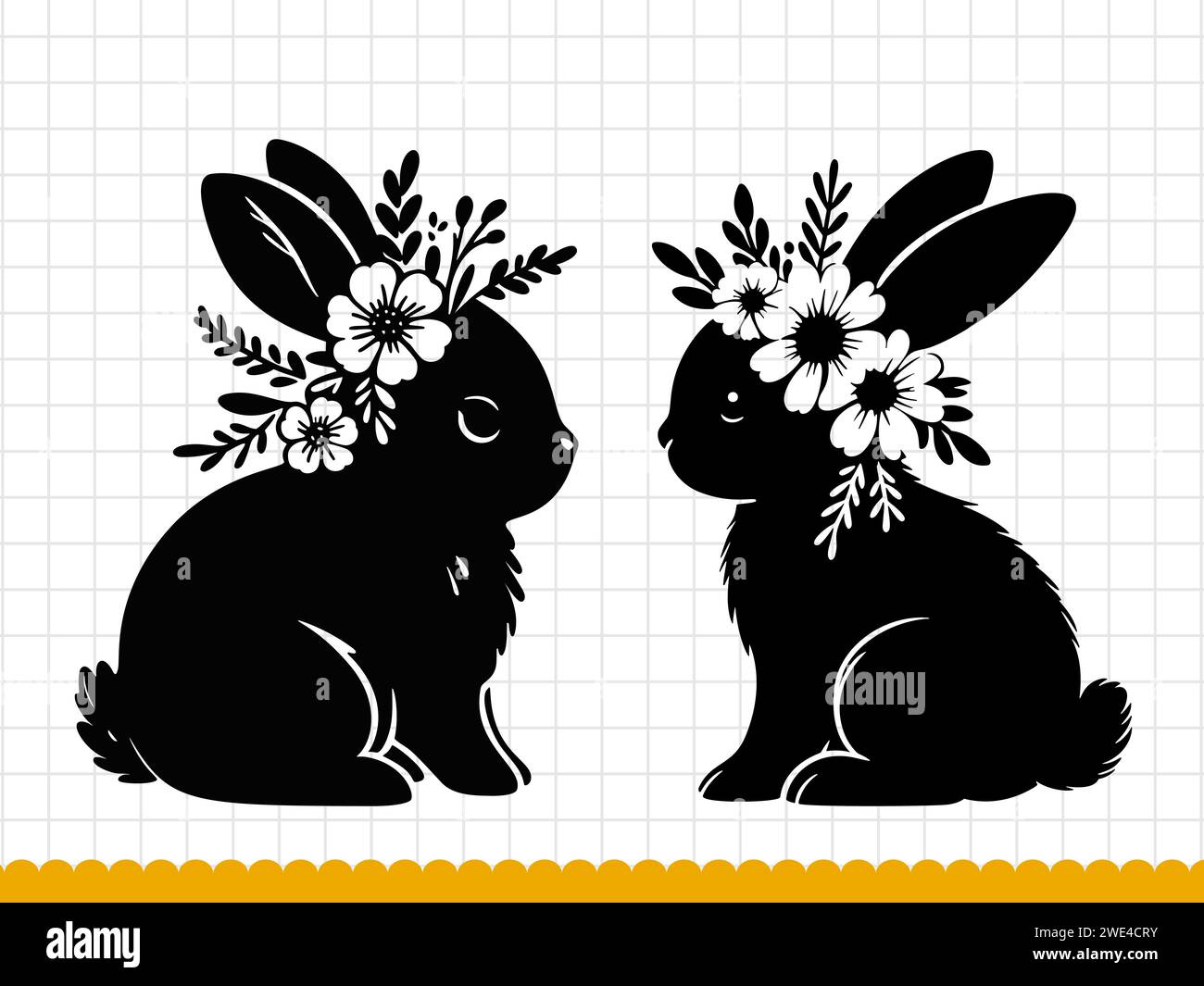 Rabbit Silhouette Illustration with flower wreath Stock Vector Image ...