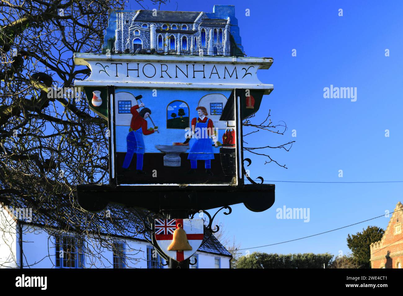 The sign Thornham village; North Norfolk; England; UK Stock Photo - Alamy