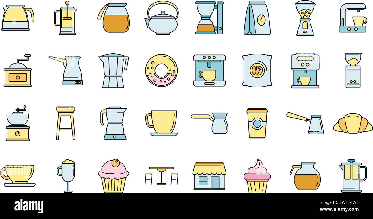 Bean coffee shop icons set. Outline set of bean coffee shop vector ...