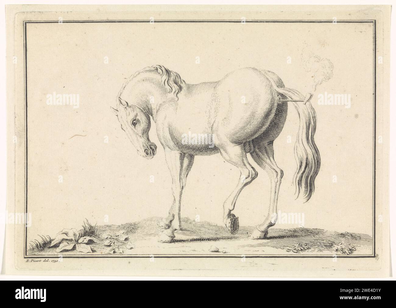 Landscape with horse that smokes a pipe from behind, Bernard Picart ...