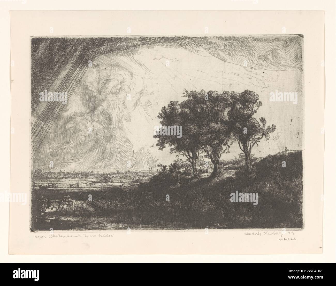The Three Trees, Larserik Husberg, After Rembrandt van Rijn, 1949 print ...