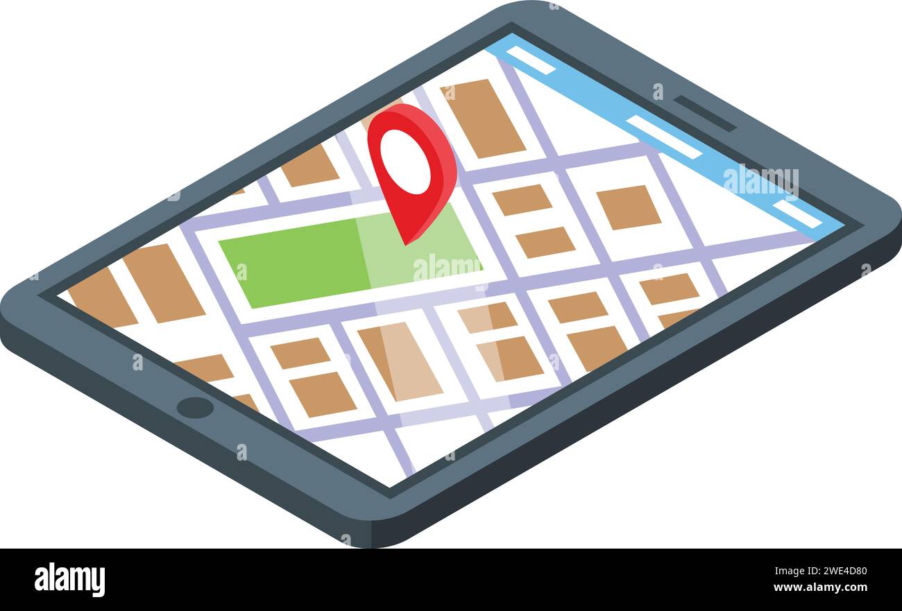 Tablet map location icon isometric vector. Urban center. Track control ...
