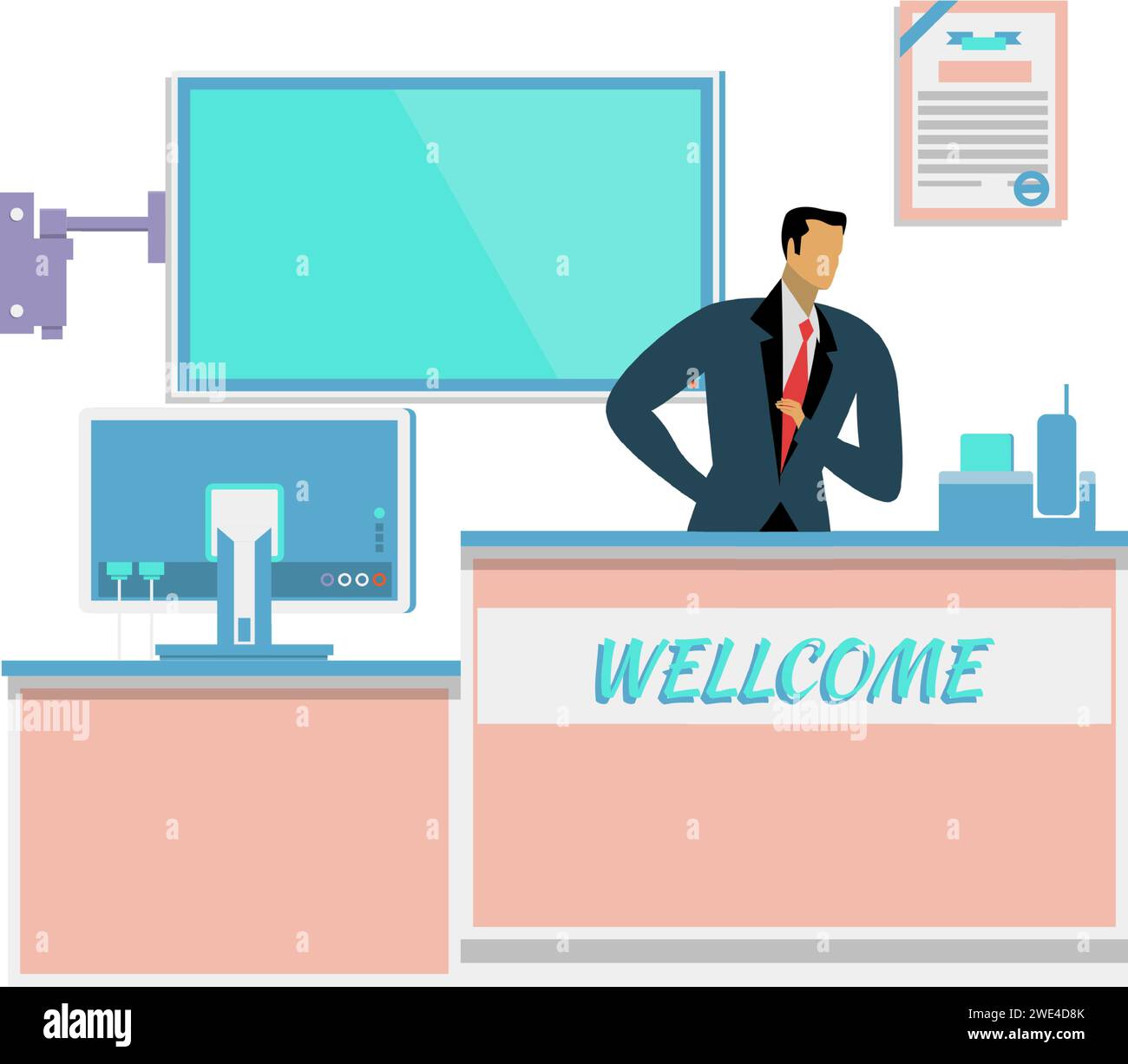 Reception desk vector welcome icon office lobby Stock Vector Image ...