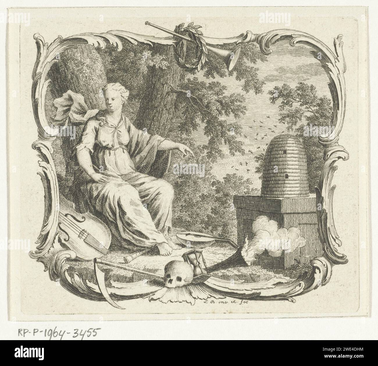 Vignette with allegory with symbols of abundance and transience ...