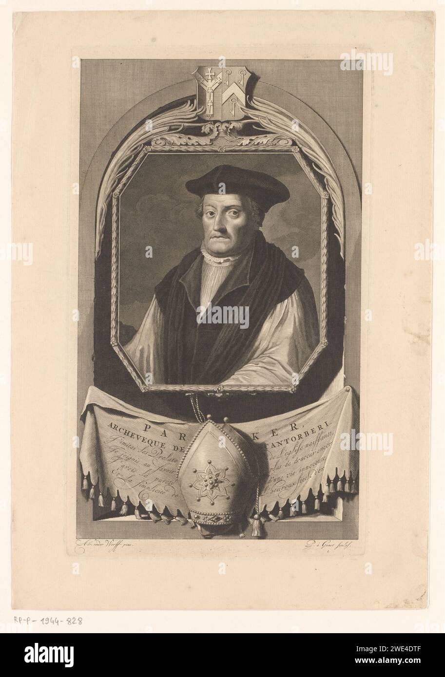 Portrait of Mathew Parker, Pieter van Gunst, After Adriaen van der ...