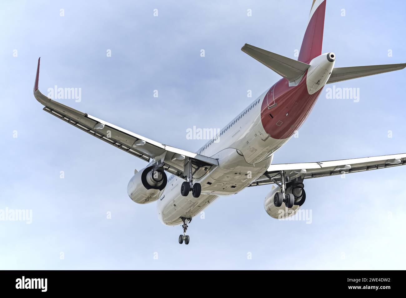 View of the rear fuselage of a passenger plane with landing gear ...